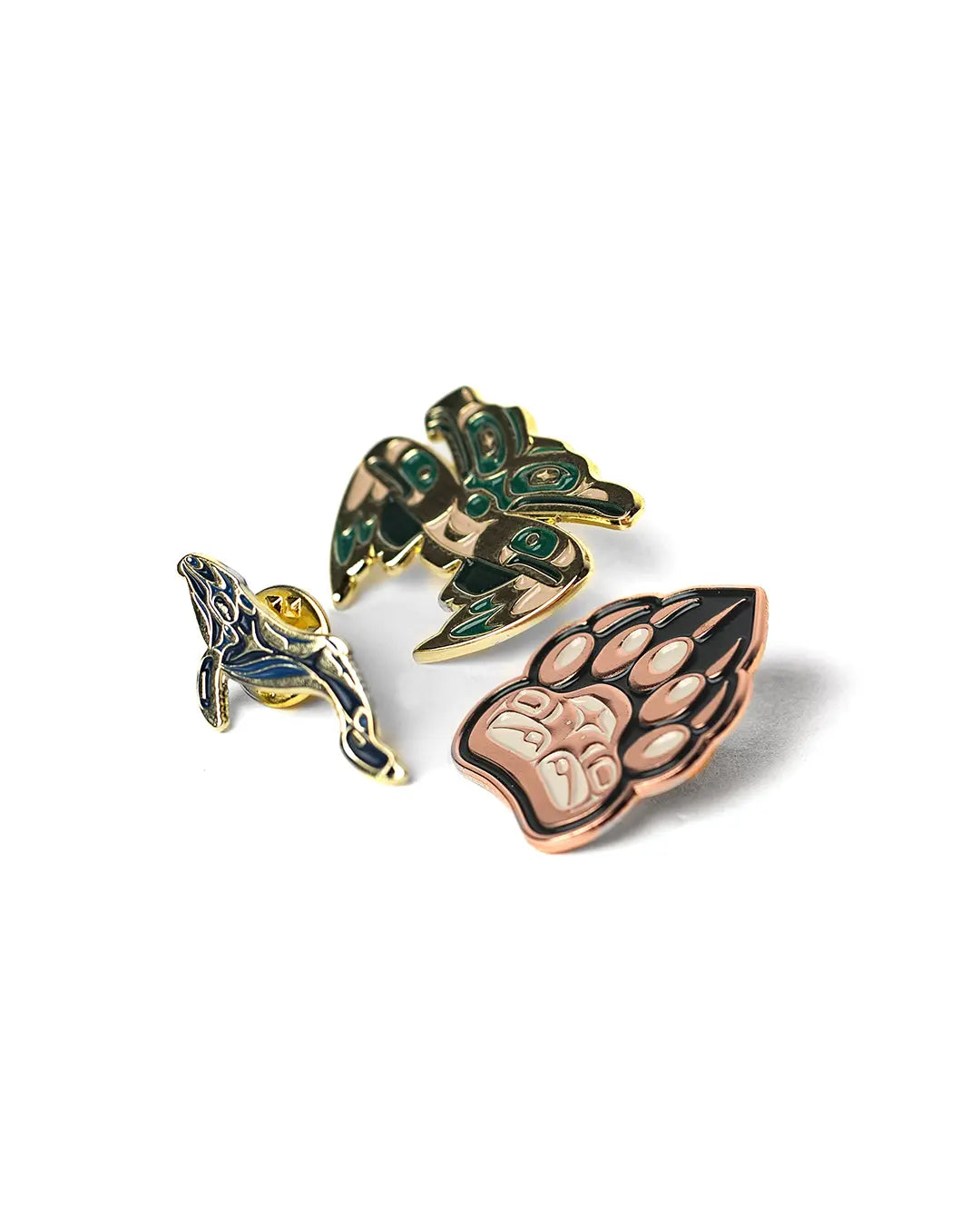 Sacred Legends 3 Pin Set - Bear Paw, Eagle Raven & Whale Lapel Pins